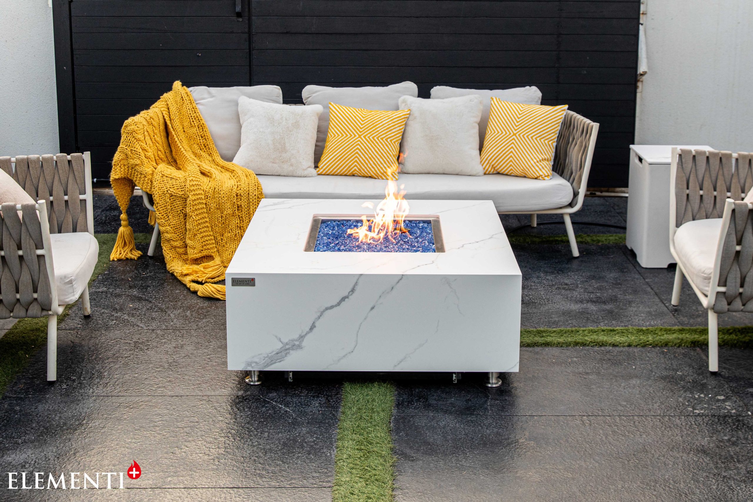 ELEMENTI PLUS BIANCO Marble Porcelain Fire Table OFP103BW - ELEMENTI FIRE