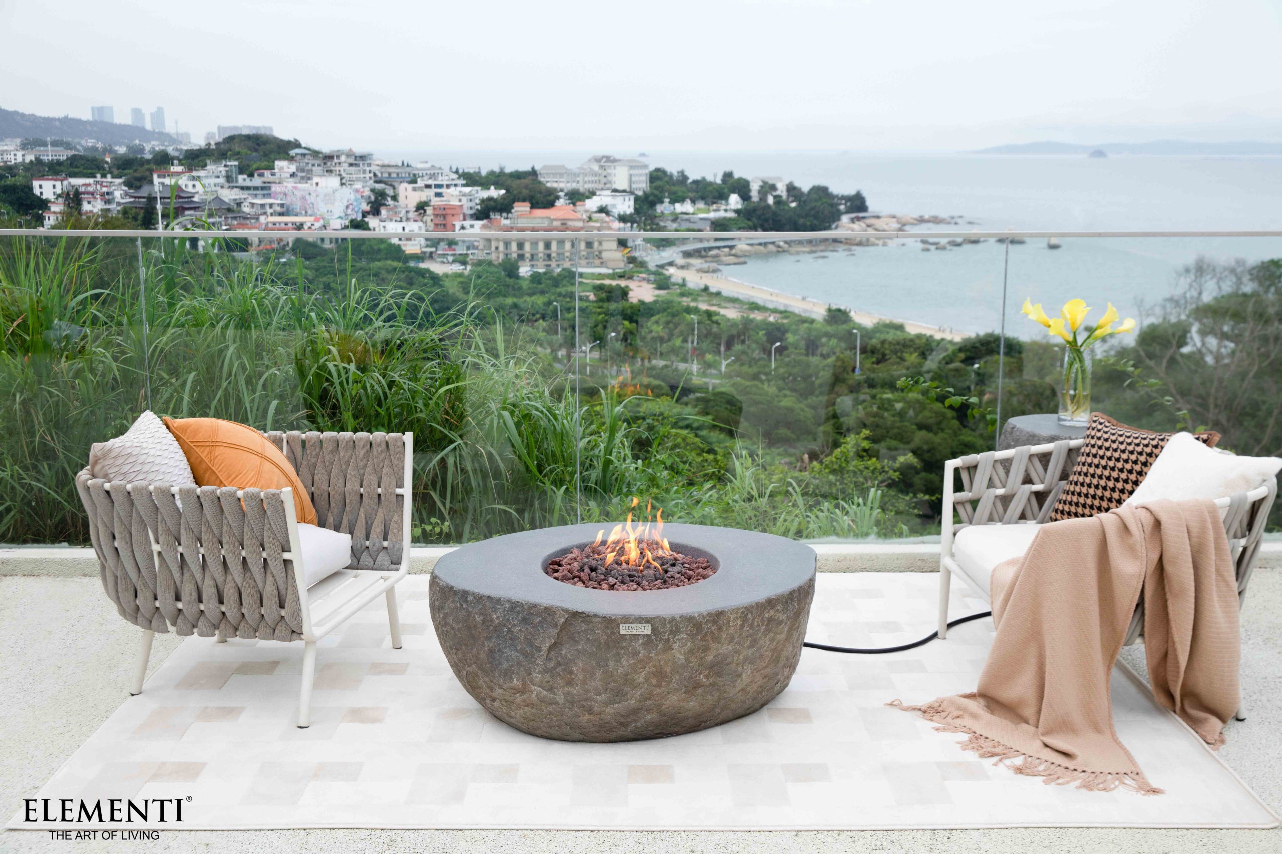 ELEMENTI LUNAR BOWL FIRE PIT IN LIGHT GREY (OFG101LG) - ELEMENTI FIRE